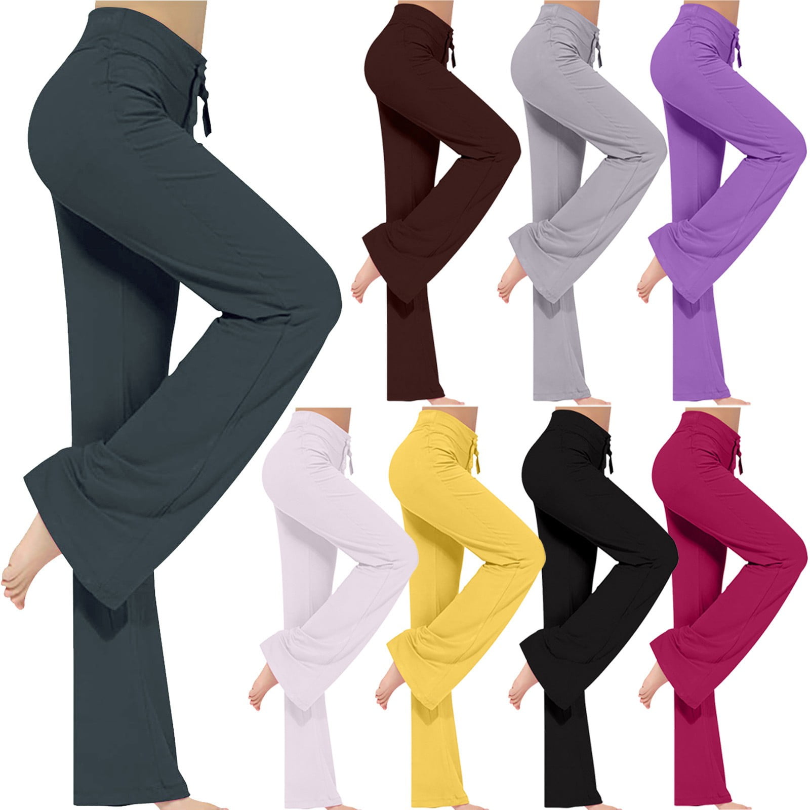 Fesfesfes Yoga Pants for Women, Solid Color Mid Waist, Elastic Loose ...