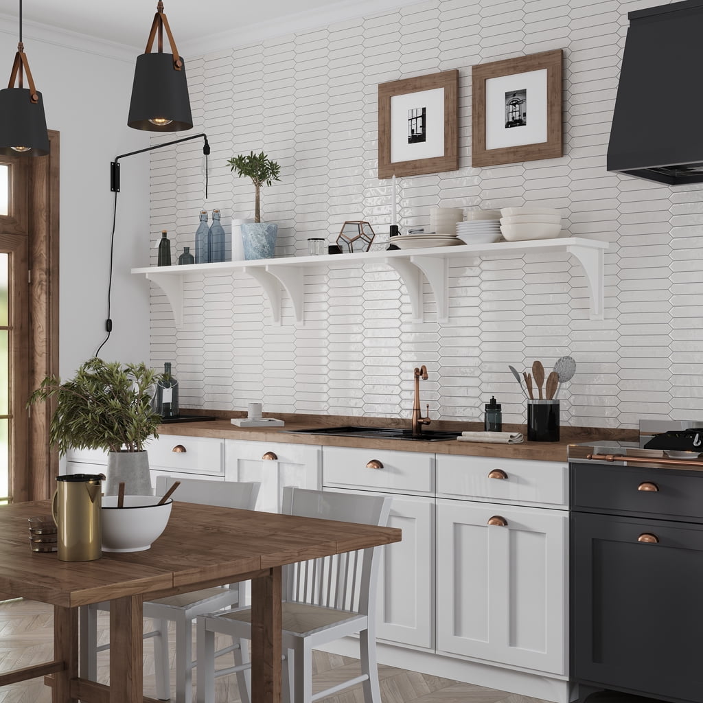 Festa 1.7 in. x 9.6 in. Glossy White Ceramic Picket Wall and Floor Tile ...