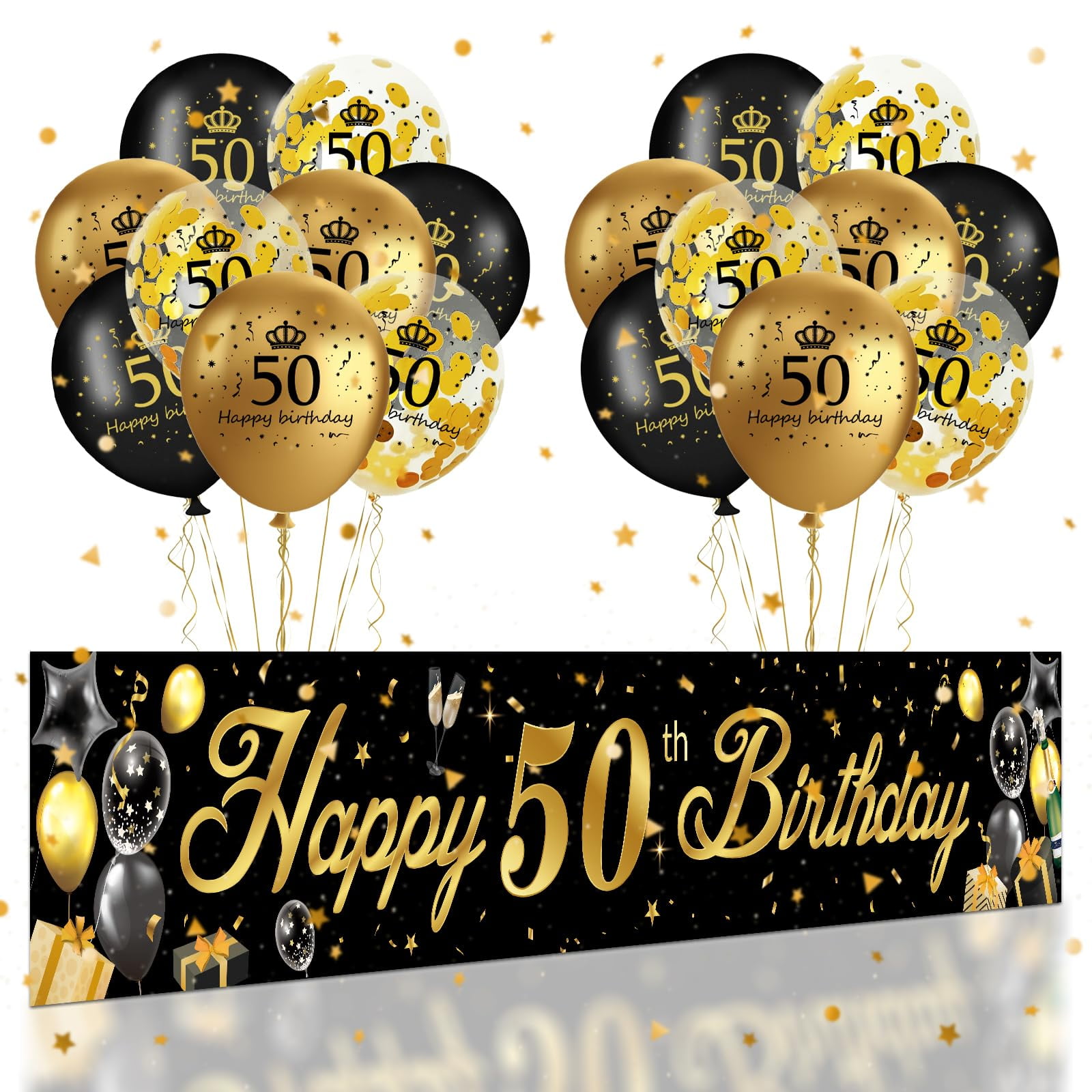 Festicreamy 50th Happy Birthday Yard Banner KKS1 - Black Gold 18-Piece ...