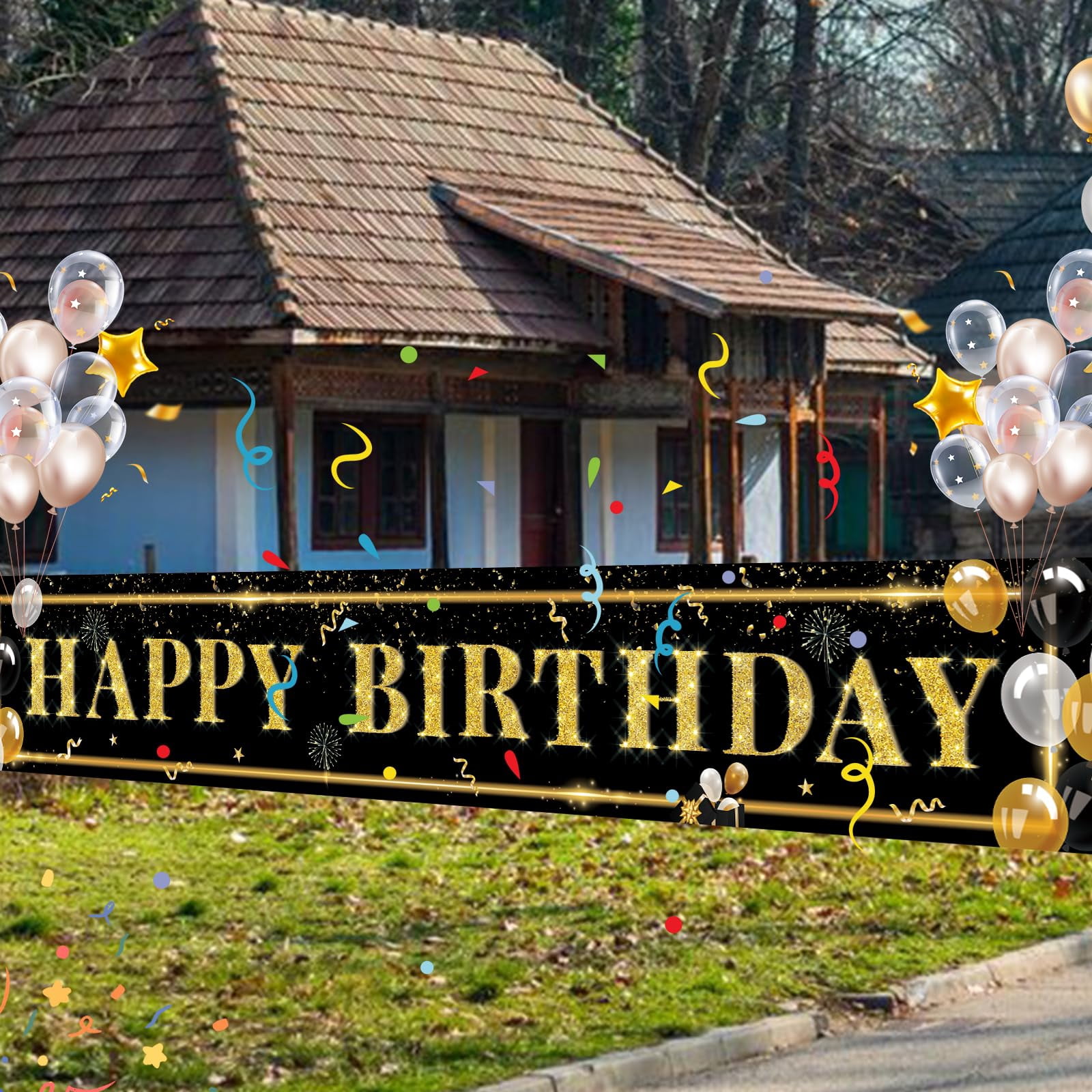 Festicreamy Large Happy Birthday CM31 Decoration Banner - Black and ...