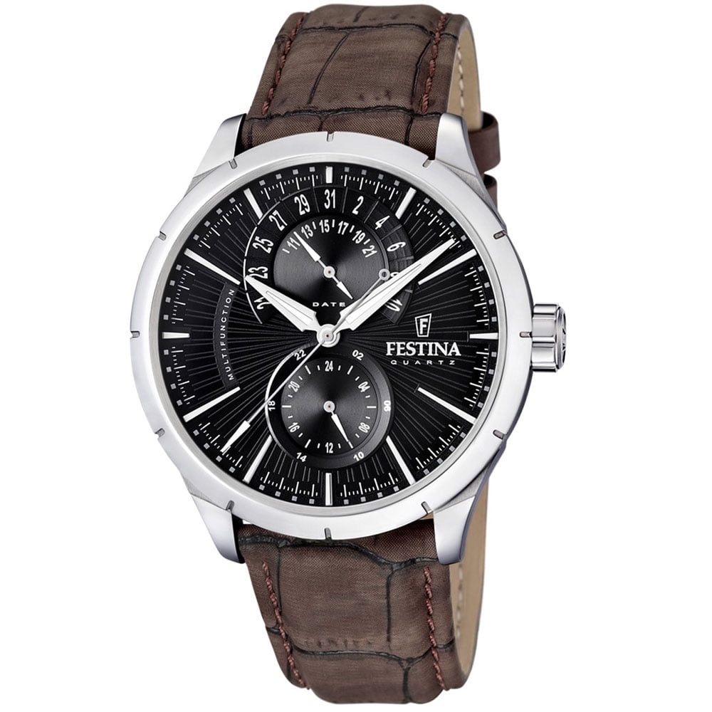 Festina F16573-4 Men's Retro Multifunction Black Dial Brown Leather ...