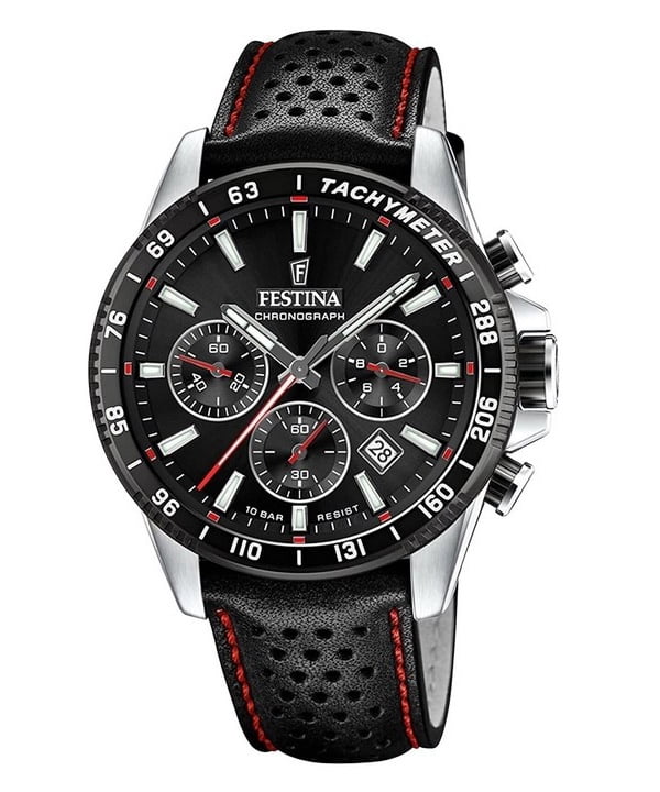 Festina Timeless Chronograph Leather Strap Black Dial Quartz F20561-4 ...
