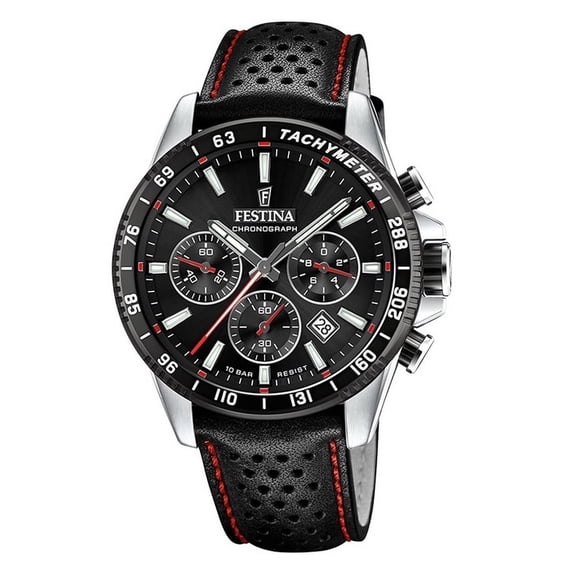 Festina Timeless Chronograph Leather Strap Black Dial Quartz F20561-4 ...
