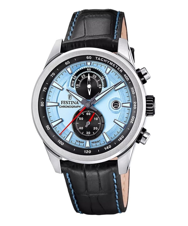 Festina Timeless Chronograph Leather Strap Blue Dial Quartz F20695-2 ...