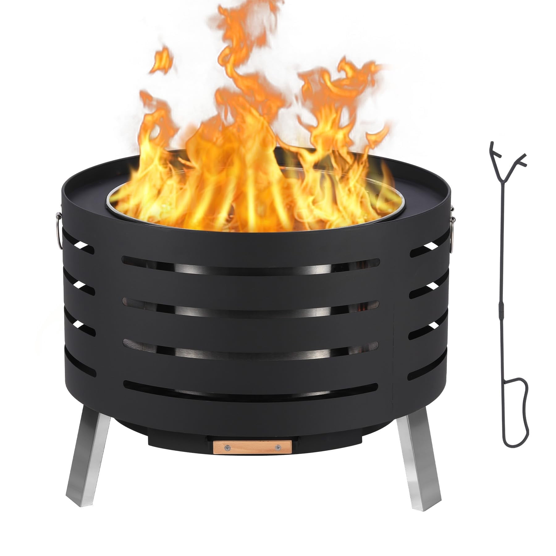 Festisoul 26'' Smokeless Fire Pit Outdoor Wood Burning Portable Carbon ...