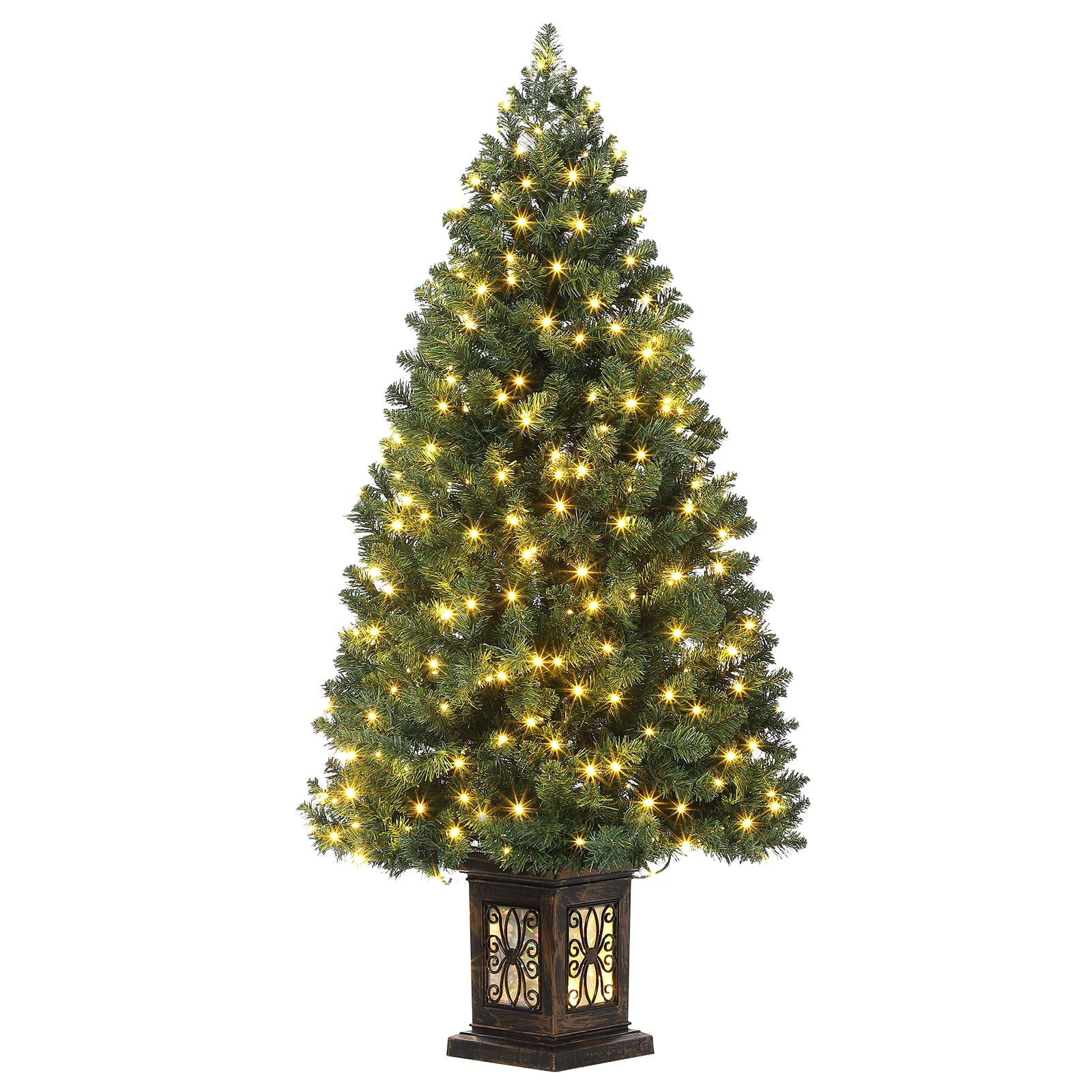 Festisoul 4.5ft Pre-Lit Green Christmas Tree w/ 300 LED Lights for ...