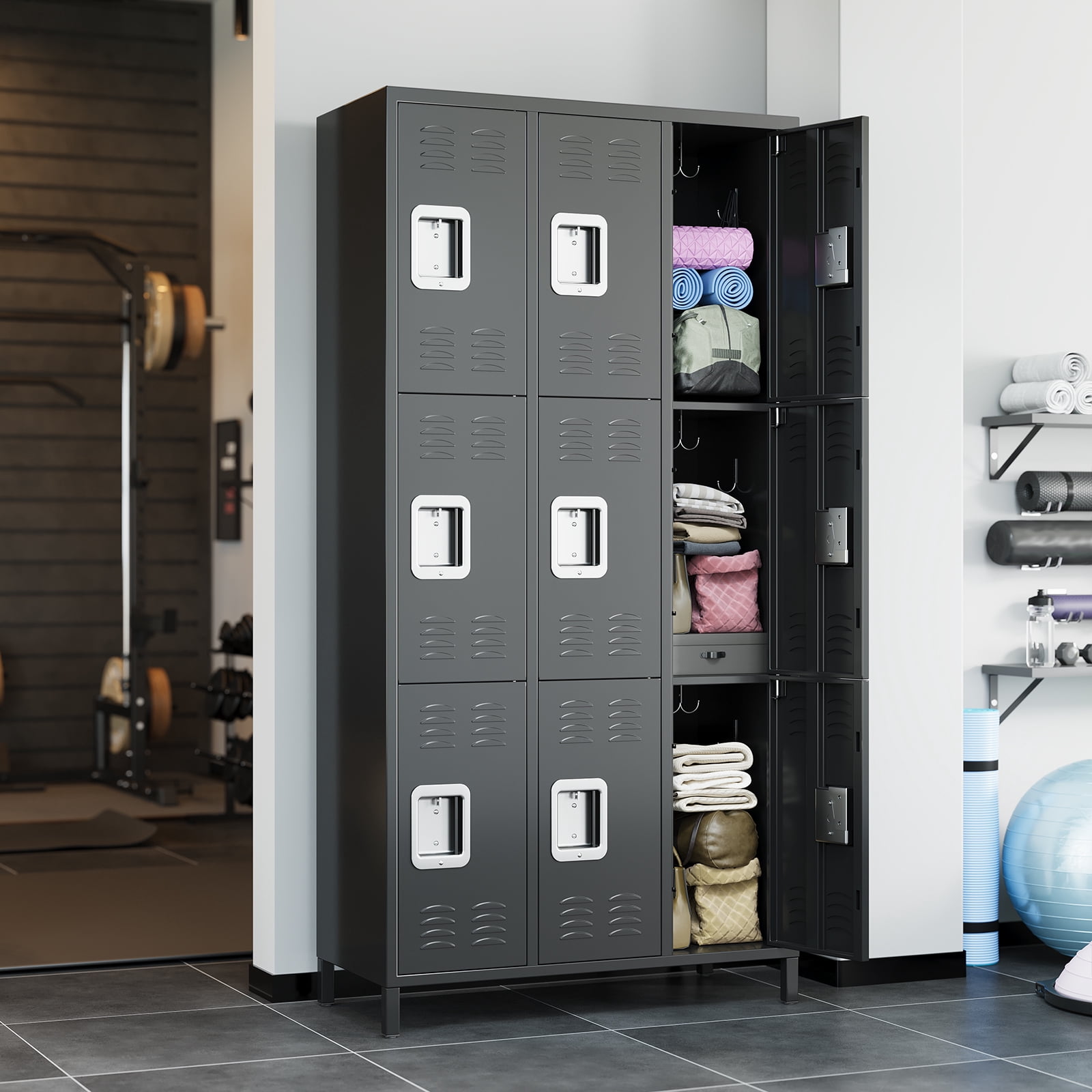 Festisoul 72" Metal Storage Lockers for Employees with 9 Door, Metal ...