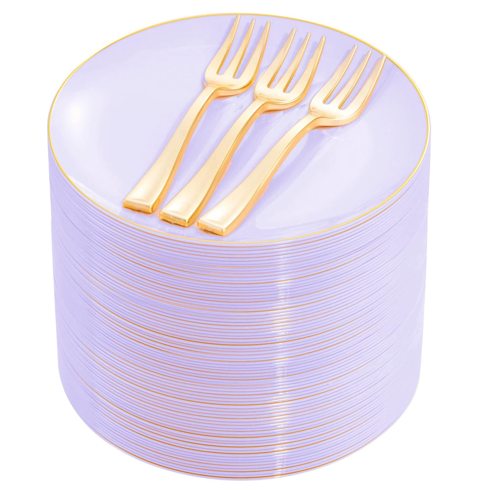 Festiva 200Pcs Purple Gold AIF9 Dessert Plates 6.3" with Plastic Forks ...