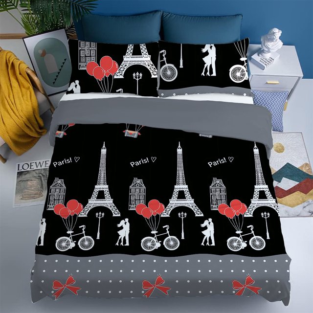 Festival Bed Gift Eiffel Tower Couples Printed Bedspreads Romantic ...