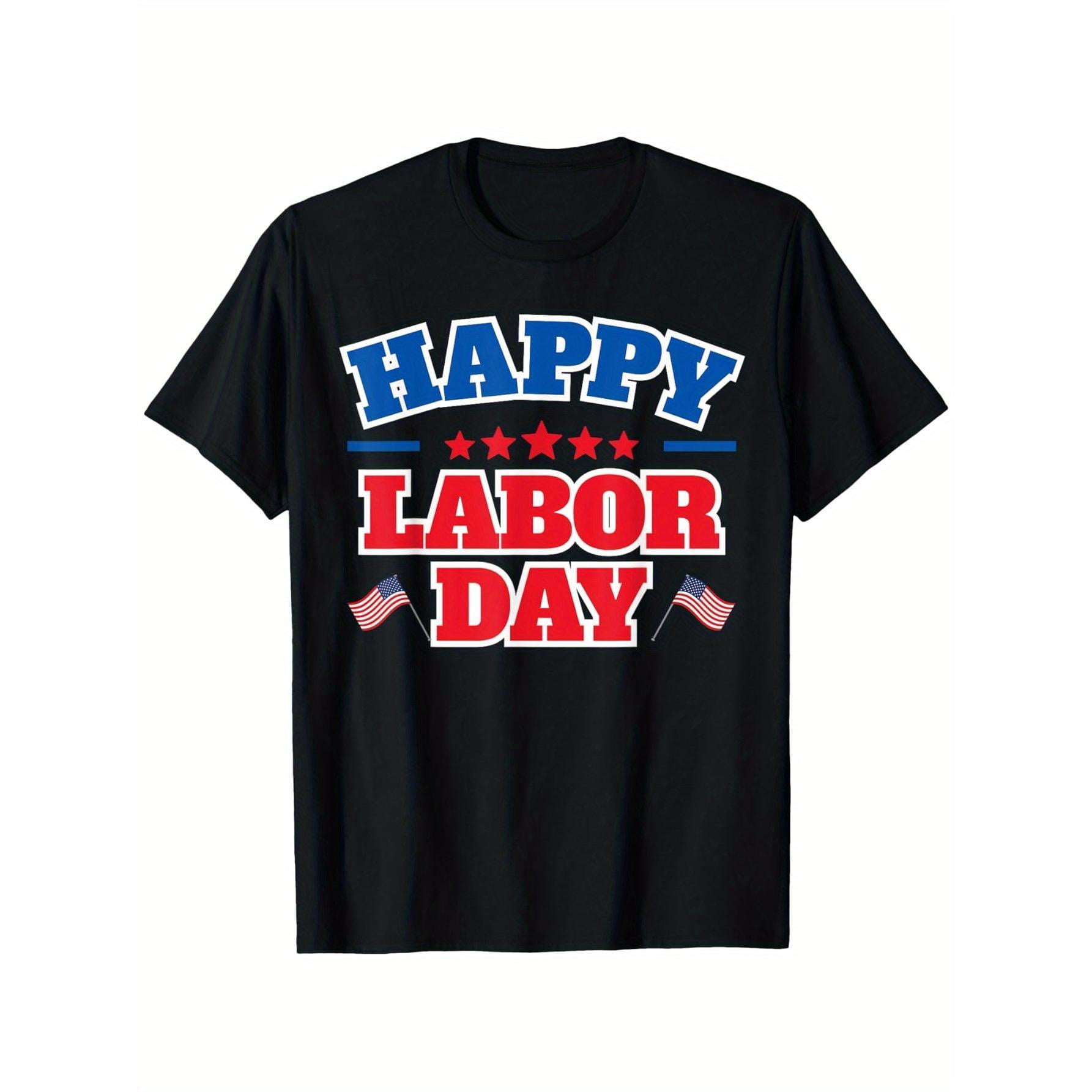 Festival Celebration Print Tee, Happy Labor Day Slogan Tee , Graphic T ...