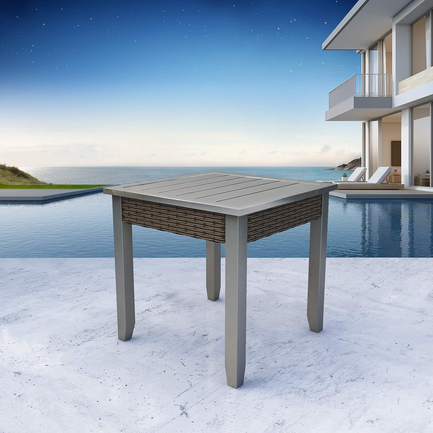 Festival Depot Patio Side Table Square Bistro Table in Metal Frame with ...