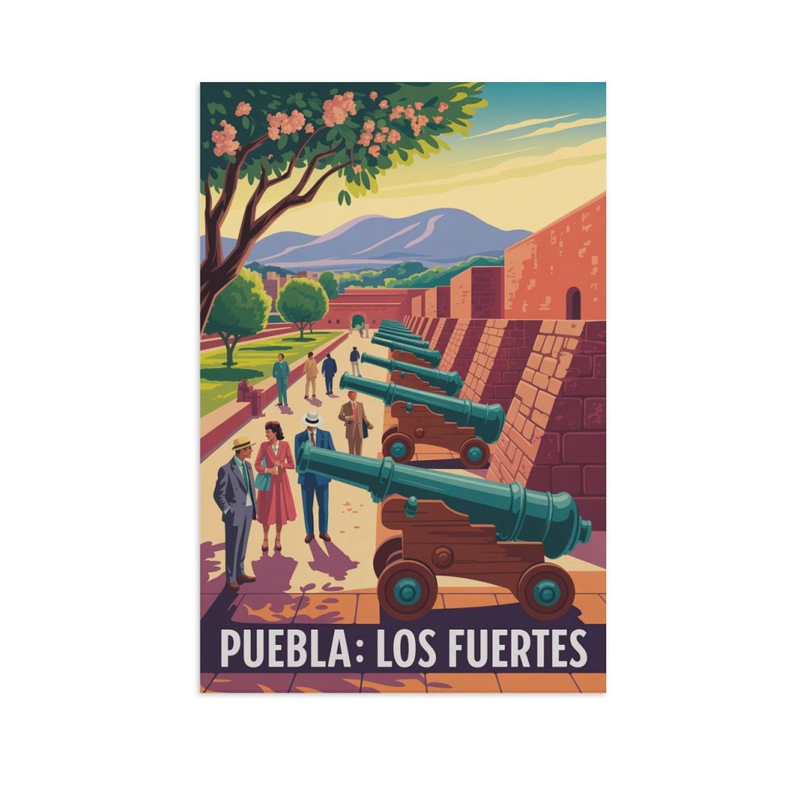 Festival Fort Wall Art Los Fuertes Puebla Mexico Vintage Travel Poster ...