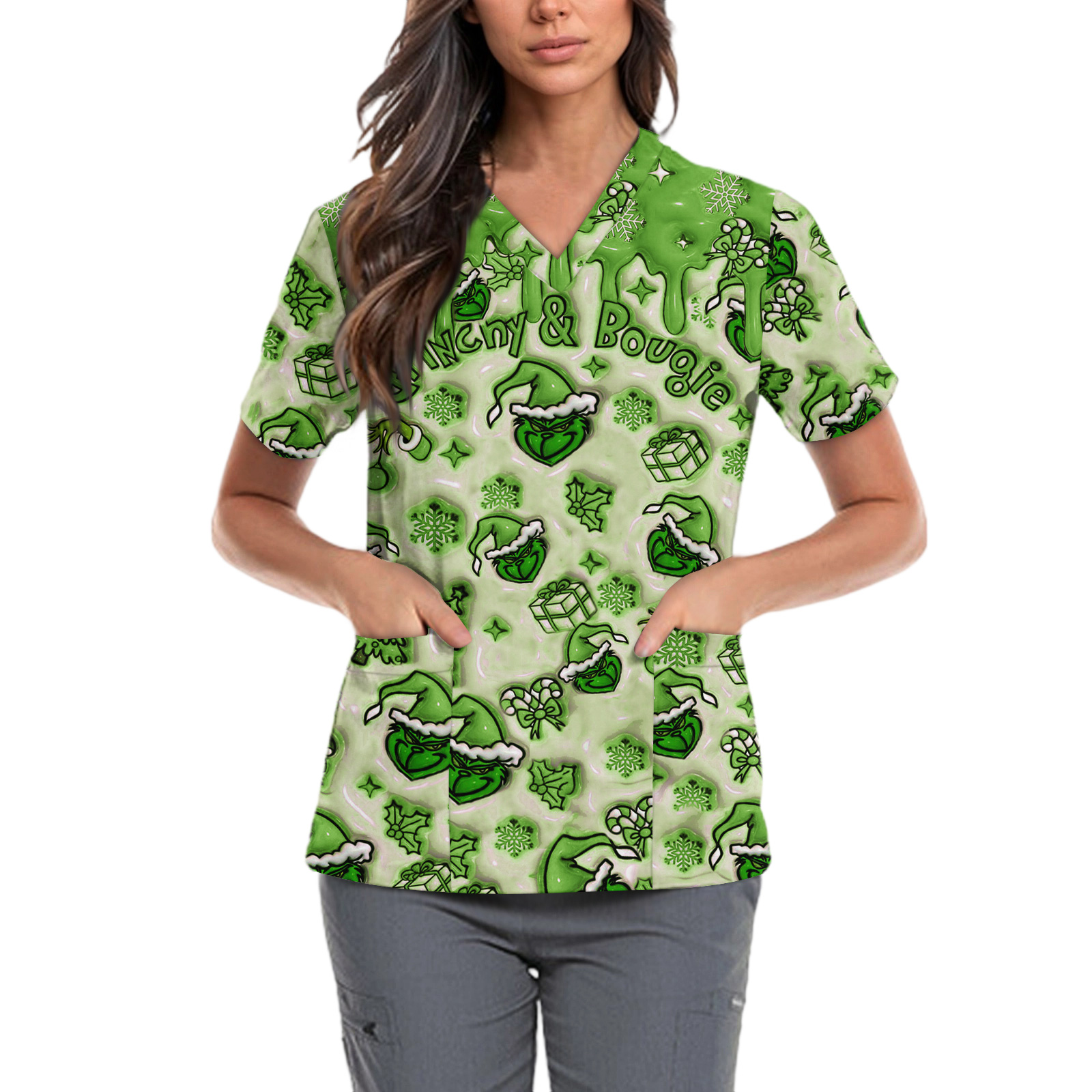 Festival Grínch Prints! Christmas Scrubs for Women, Fun Scrubs Women ...