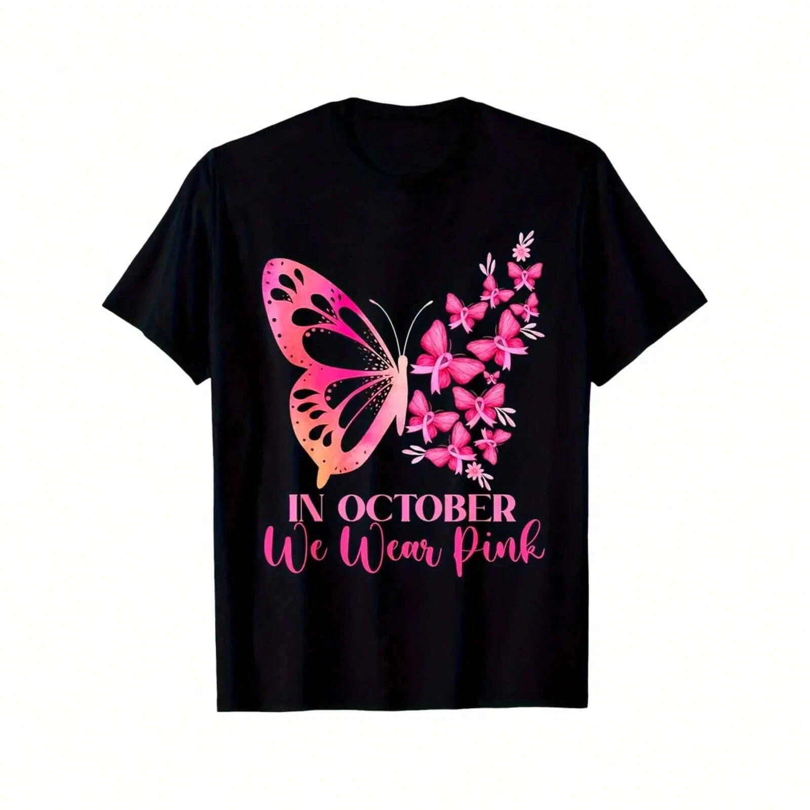 Festival Joy Pink Butterfly Breast Cancer Awareness T-Shirt, Round Neck ...
