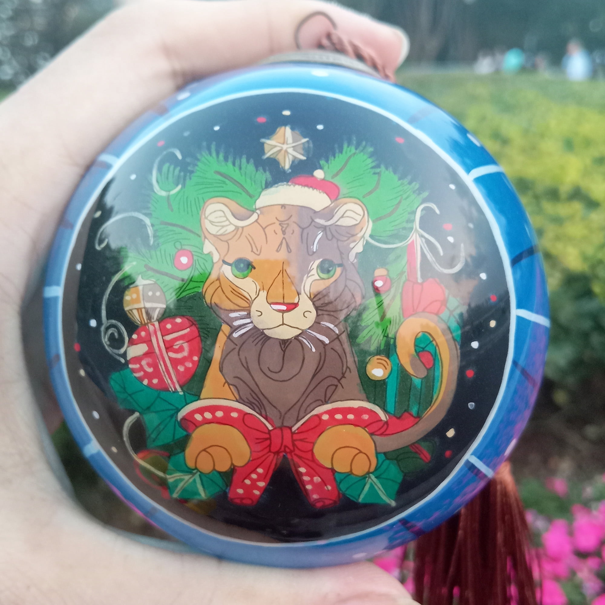 Festival Lion Blue - Artistry Inside Painted Glass Ornament with ...