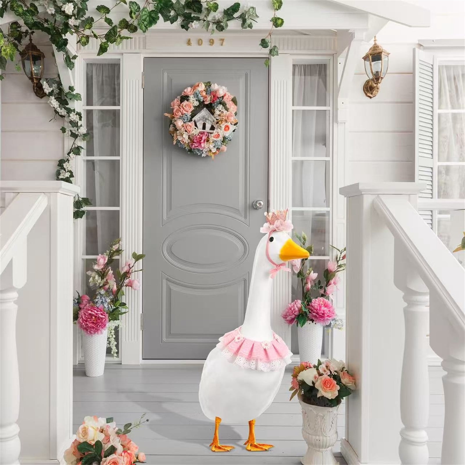 Festival Party Porch Goose Dress Set, White Goose Holiday Decoration ...