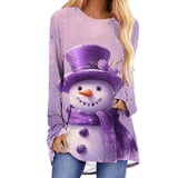 Christmas Shirt for Women Snowman Print Long Sleeve Shirt Christmas ...