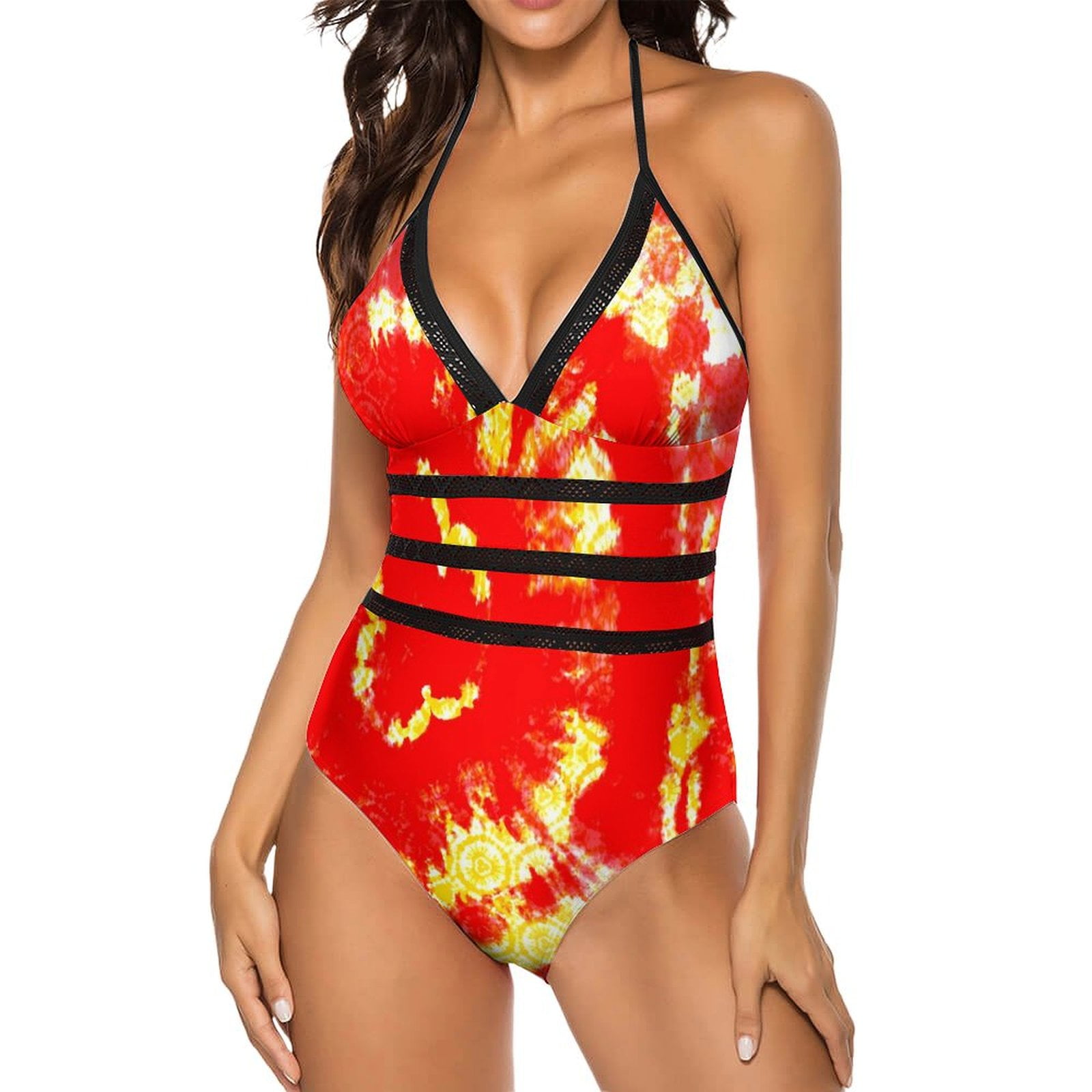 Festival Tie Dye Swimsuit Print Push Up Swimwear One Piece Holiday Pool Monokini Bodysuit Sexy ...
