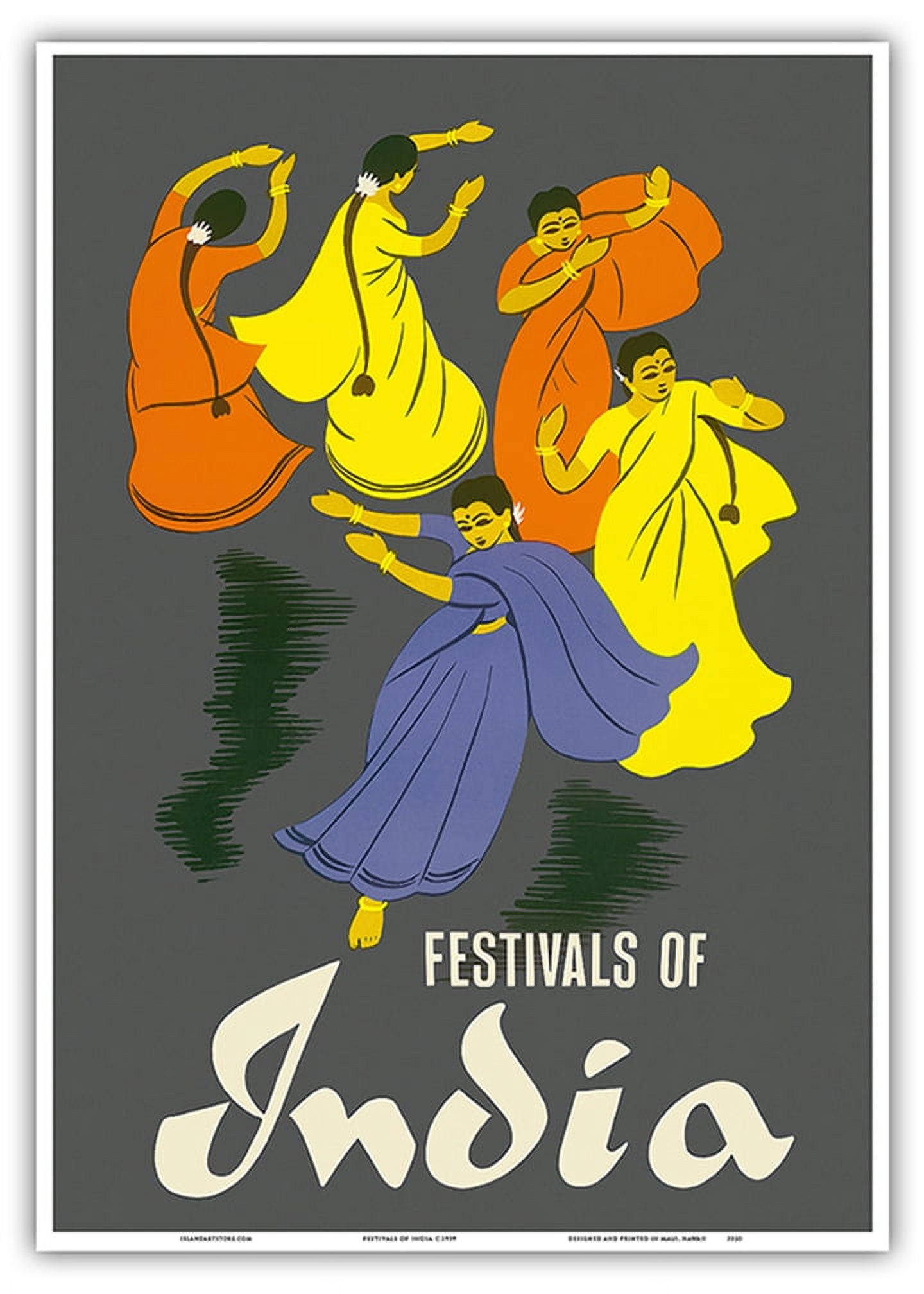 Festivals of India - Classical Indian Dancers - Vintage Travel Poster c ...