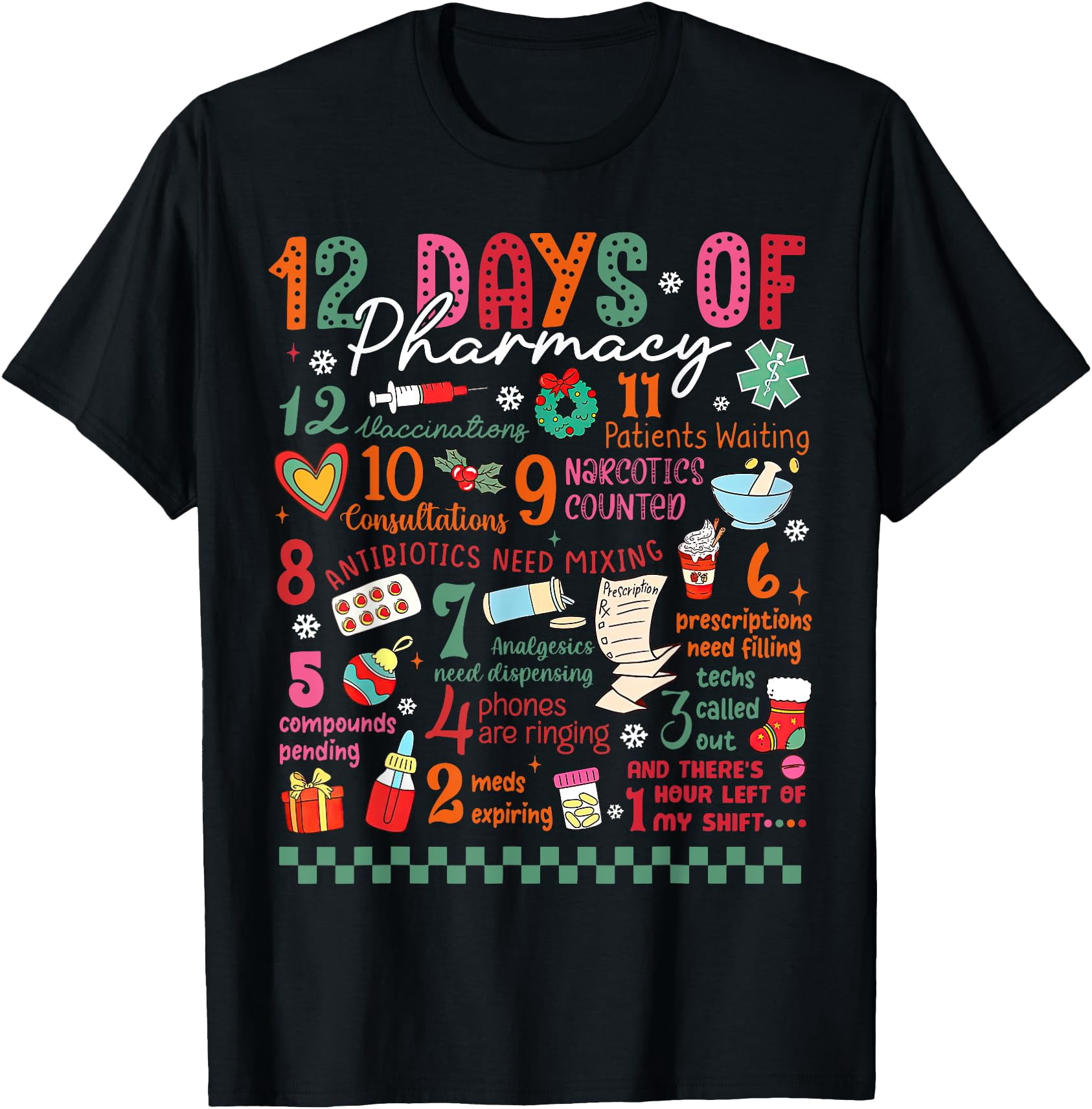 Festive 12 Days of Pharmacy Christmas T-Shirt for Pharmacist ...