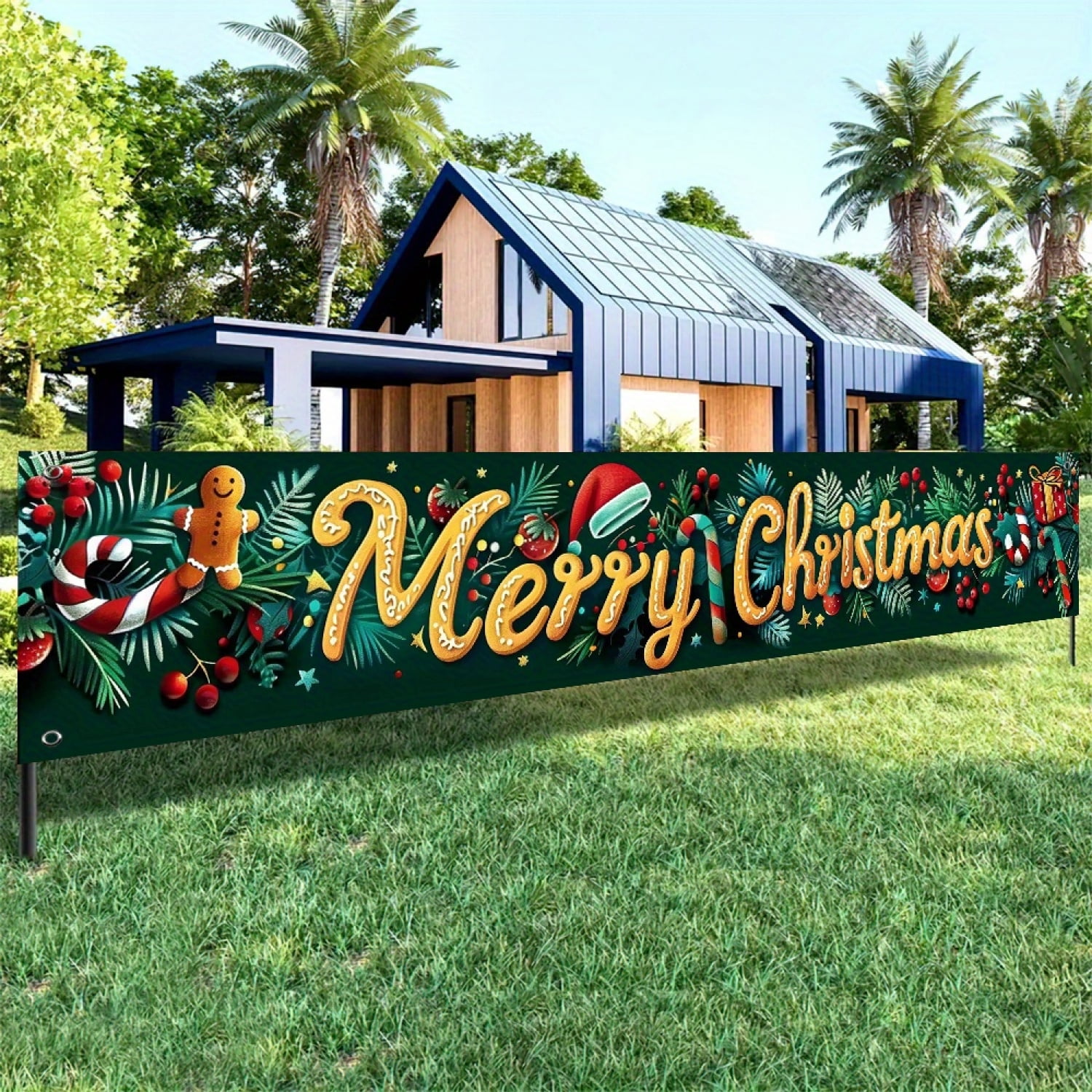 Festive 19.7ft x 118in Green Outdoor Christmas Banner - Perfect for ...