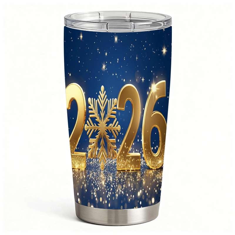 Festive 2026 Gold Snowflake Travel Coffee Mug with Lid, Stainless Steel ...