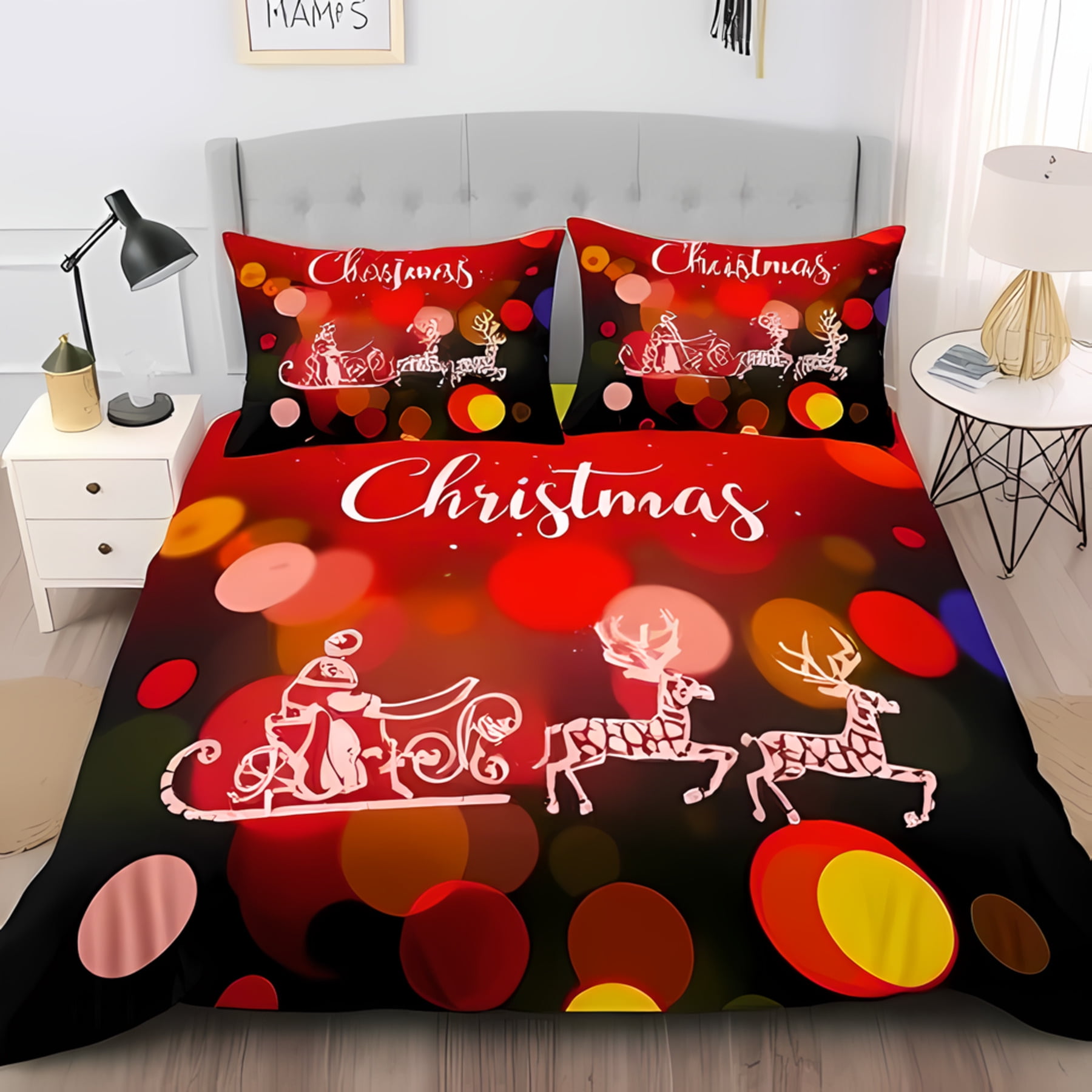 Festive 3-Piece Christmas Duvet Cover Set - Santa Sleigh Design Cozy ...