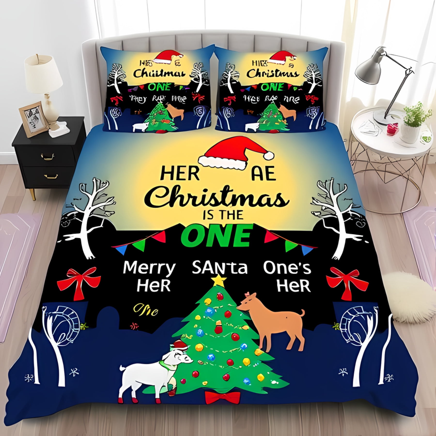 Festive 3-Piece Duvet Cover Set - Colorful Christmas Tree Design with ...