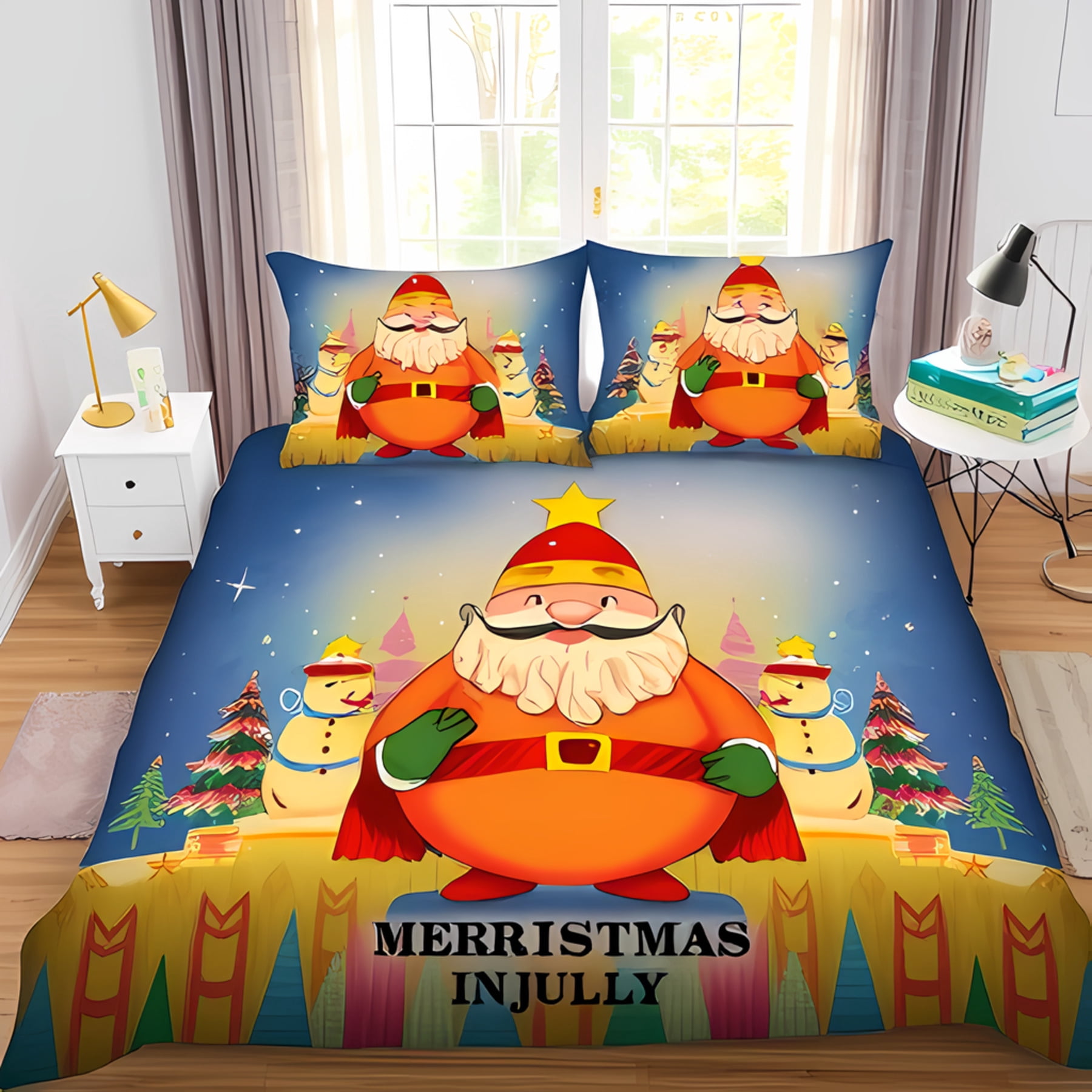 Festive 3-Piece Duvet Cover Set - Jolly Santa Snowmen & Christmas Trees ...