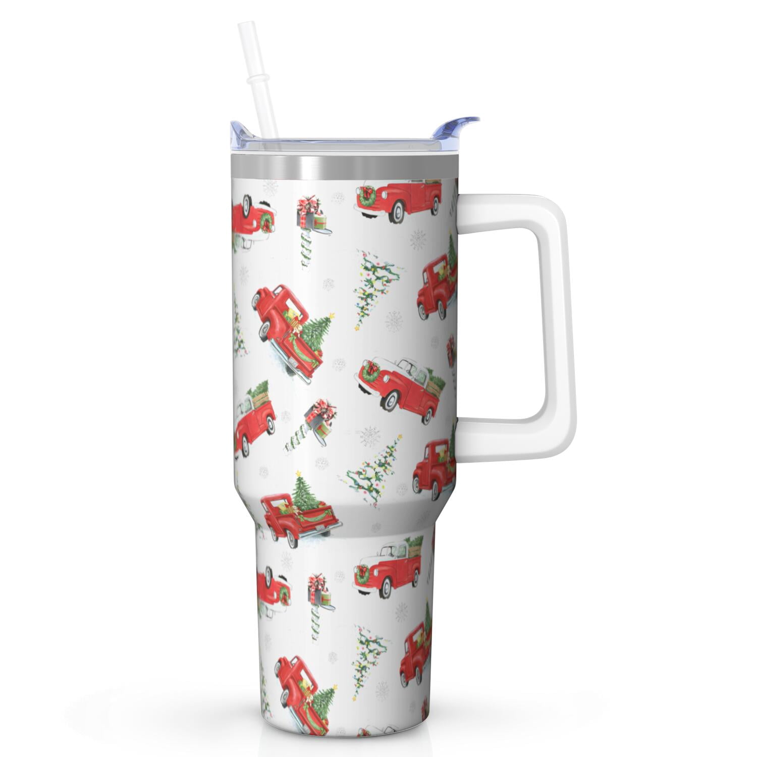 Festive 40oz Tumbler with Handle - Stainless Steel Snow Pattern, Double ...