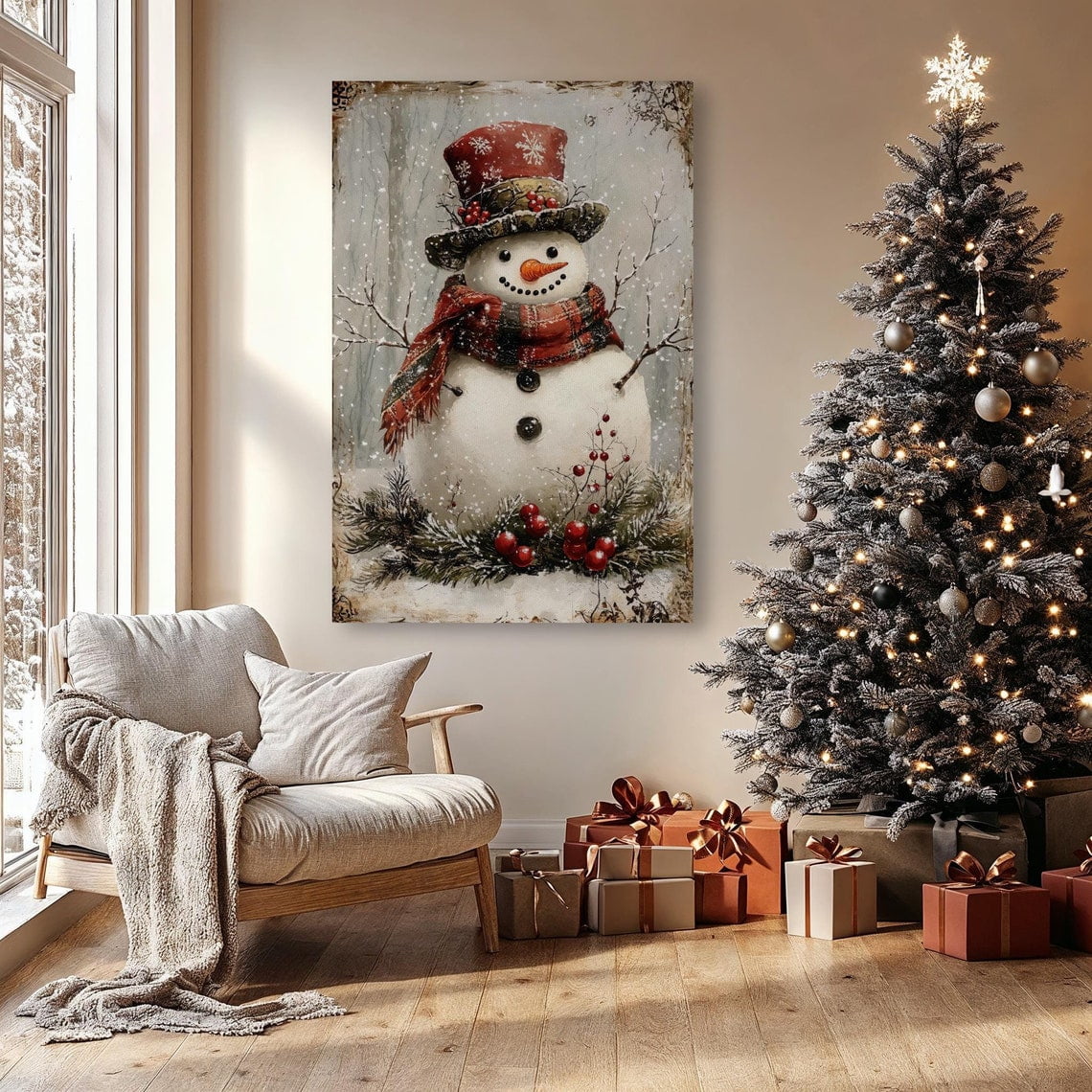 Festive Adorable Snowman Wall Art Winter Winter Festive Scene Print ...