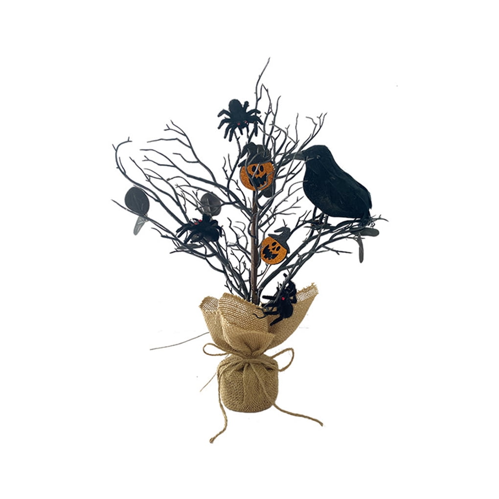 Black Spider and Crow Berry Decor Realistic Halloween Mini Tree for ...