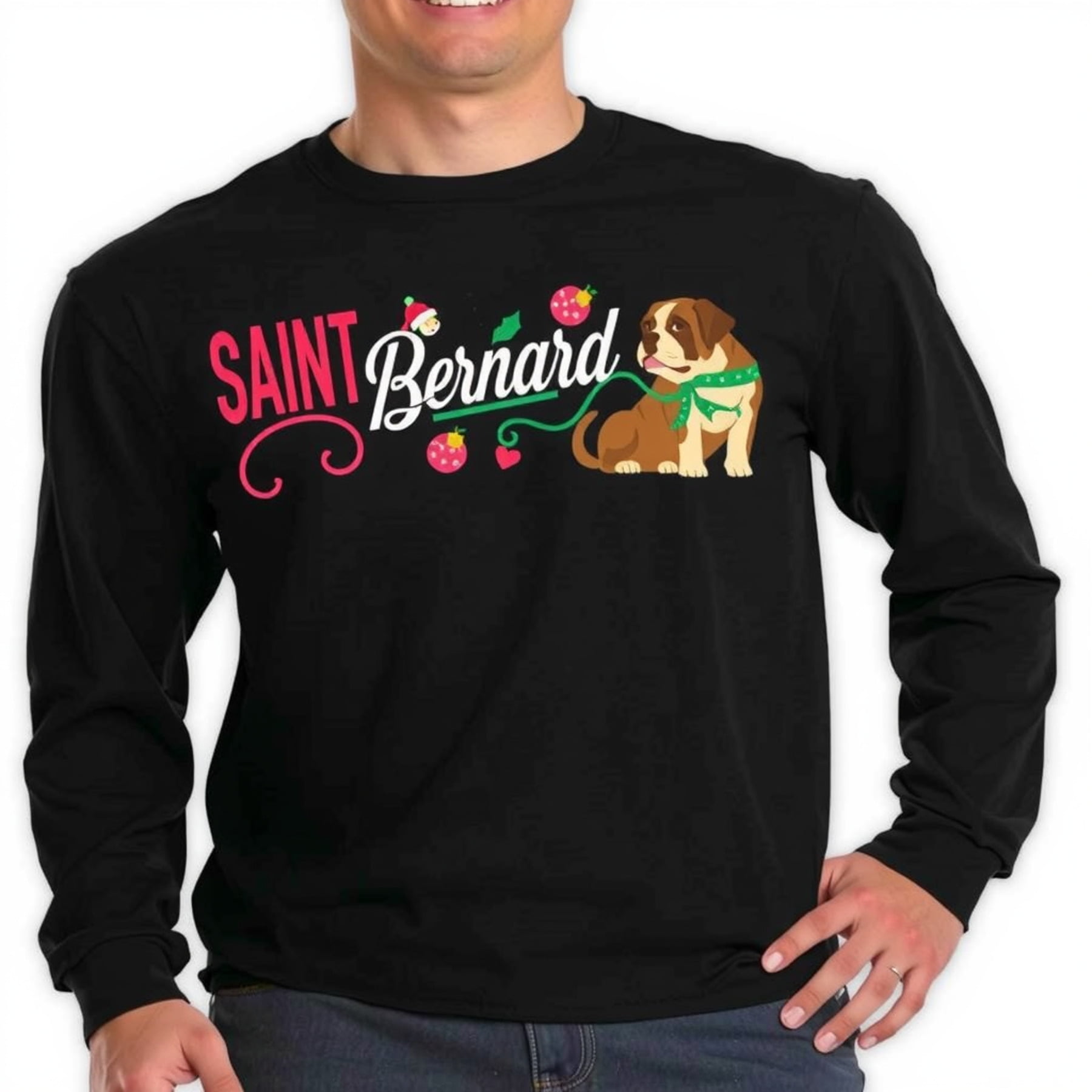 Festive Bernard Graphic Black Long Sleeve Sweatshirt - Cozy Design with ...