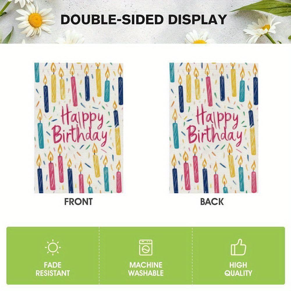 Festive Birthday Flag: Colorful Linen Garden Flag with Candles and ...