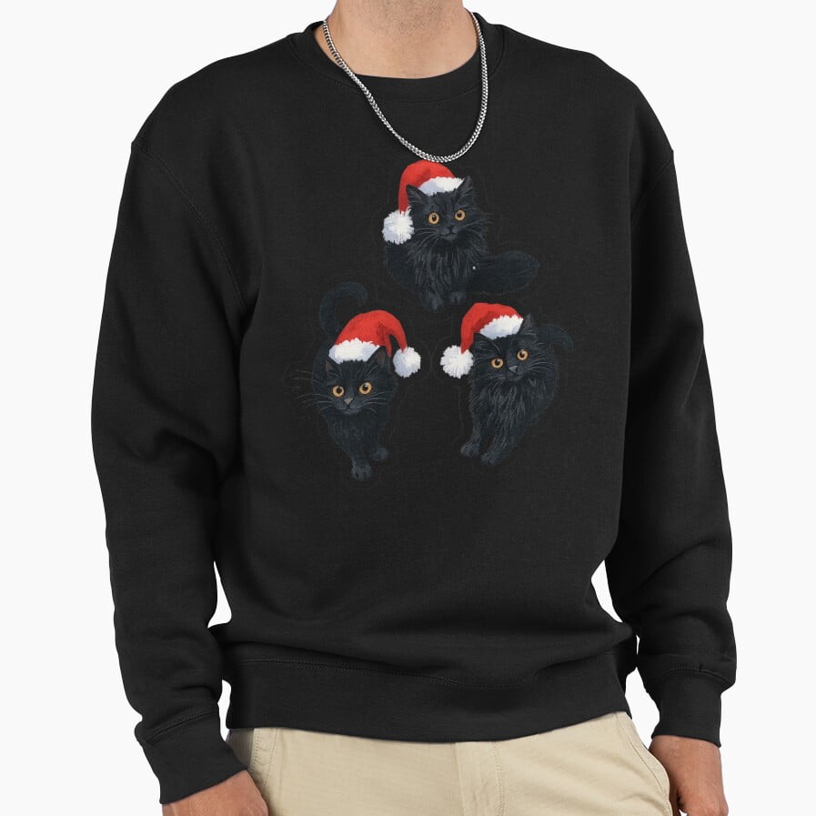 Festive Black Cats Wearing St. Nick Hat Graphic Unisex Sweatshirt Retro ...