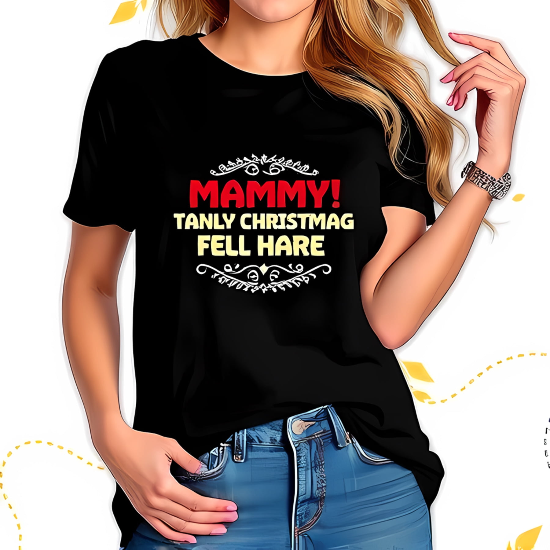 Festive Black Cotton Short Sleeve T-Shirt with Bold 'MAMMY ' and 'TANLY ...