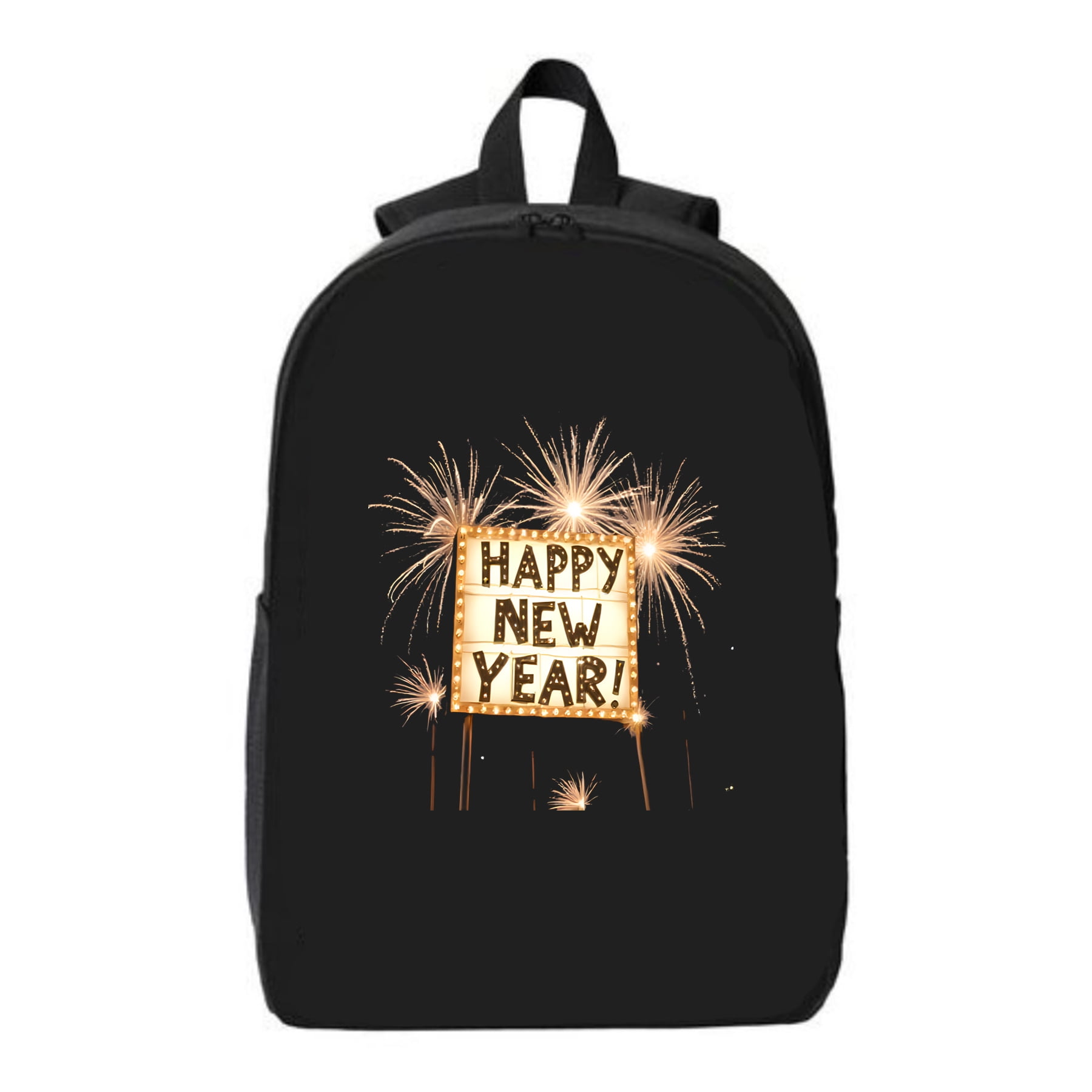 Festive Black Laptop Backpack with Golden ' HAPPY NEW YEAR ' Text ...