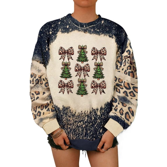 Festive Black Leopard Print Sweatshirt for Women – Tie Dye Bleached ...