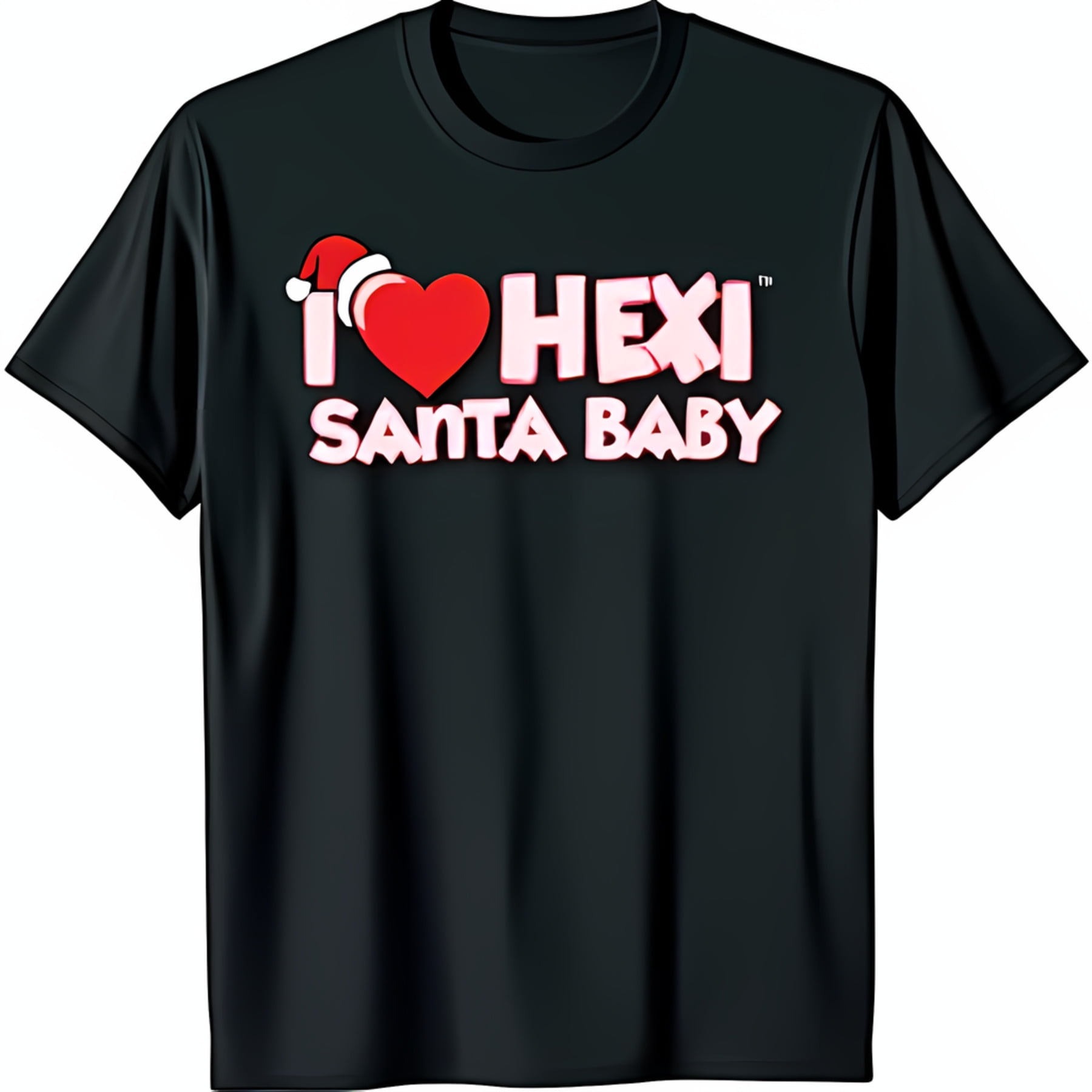 Festive Black T-Shirt with Red Heart & Santa Hat Graphic I love HEXI ...