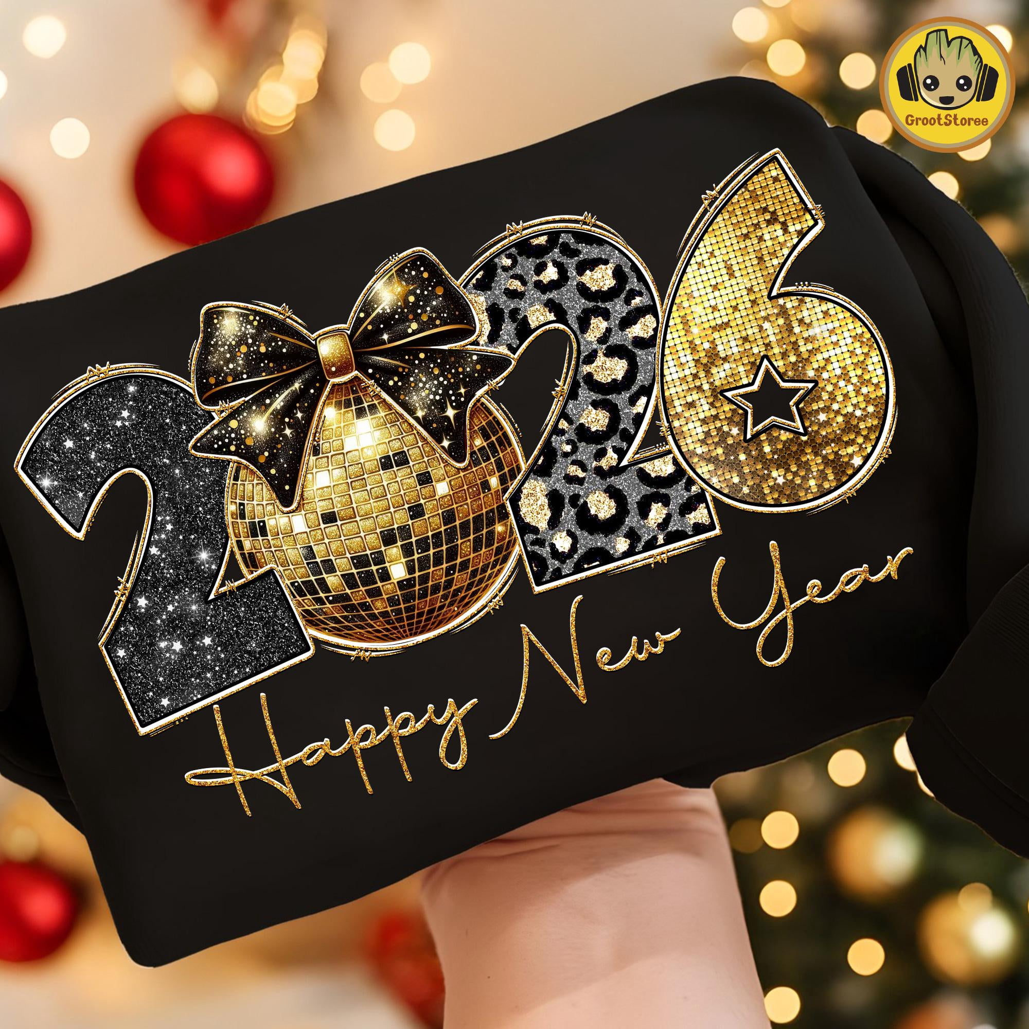 Festive Black and Gold Disco Ball T-Shirt for a Trendy New Year ...