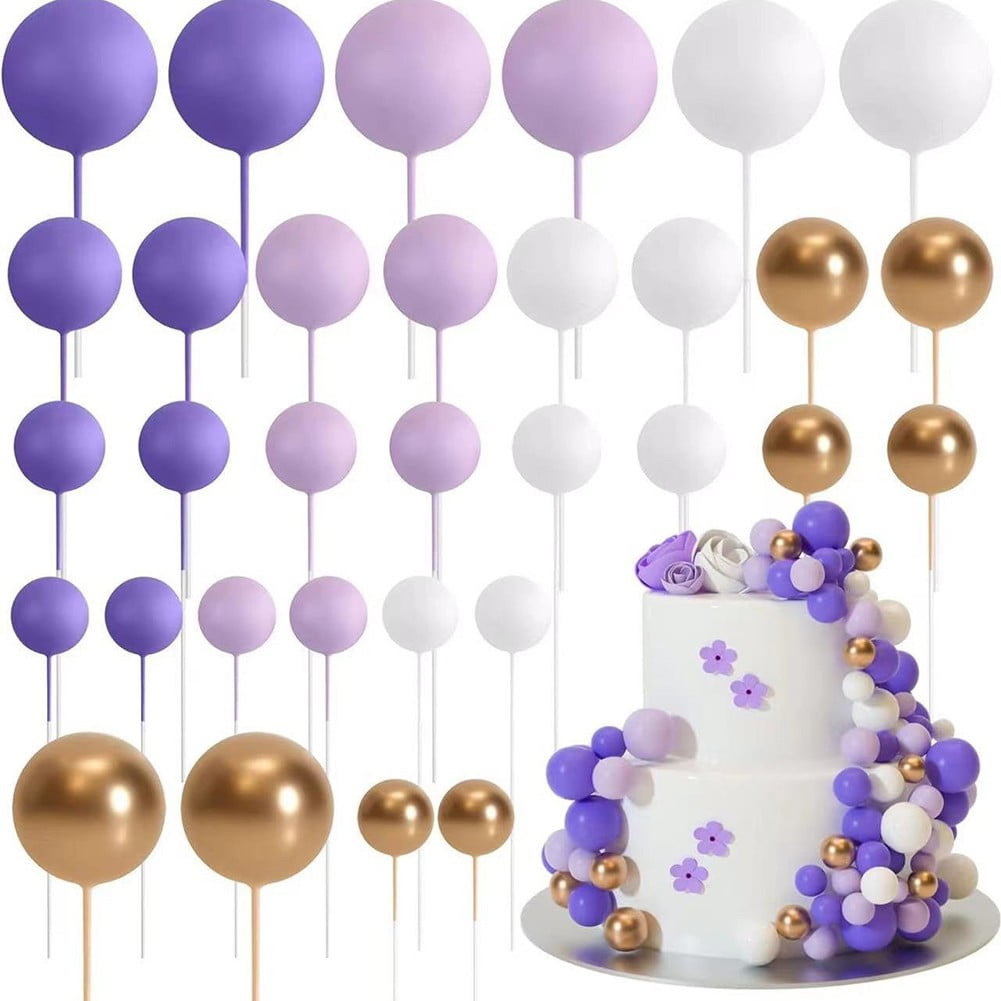 Festive Cake Decoration Balls 32-Piece Set - Vibrant Foam Plug-In ...