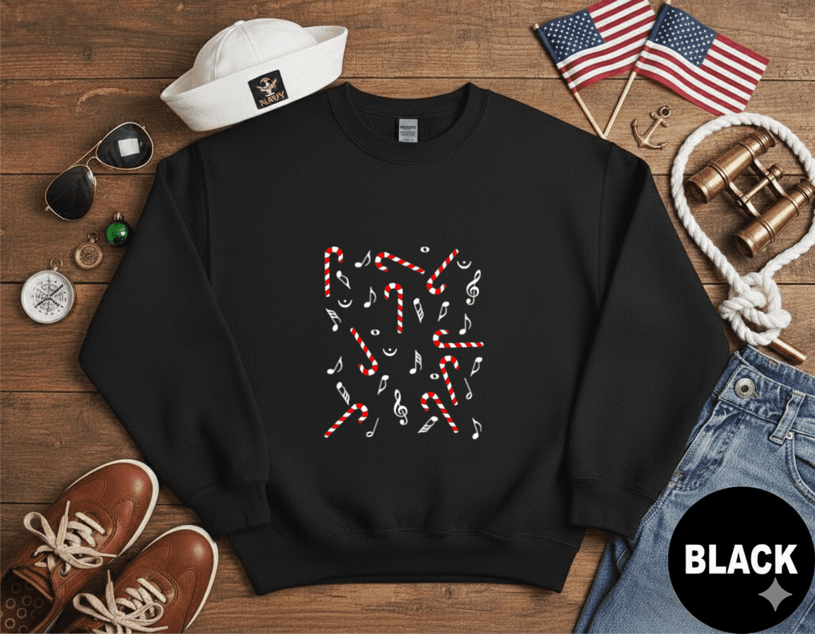 Festive Candy Cane Music Notes Holiday Winter Cheer Celebration ...