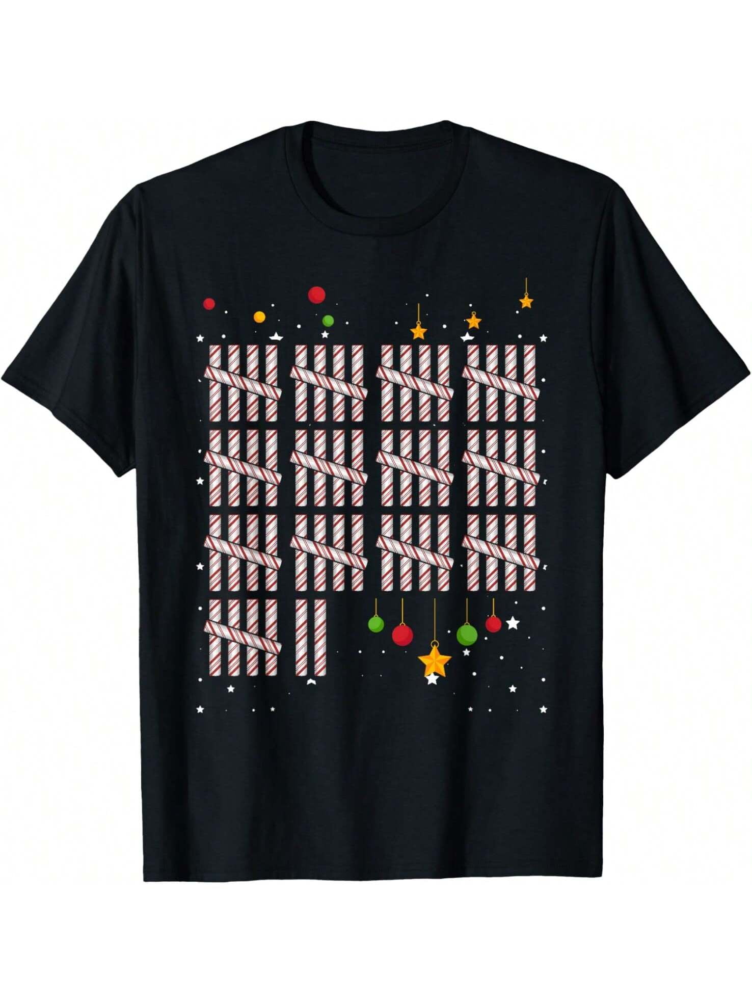 Festive Candy Cane Tally Mark Design Unisex Casual Short Sleeve T-Shirt ...