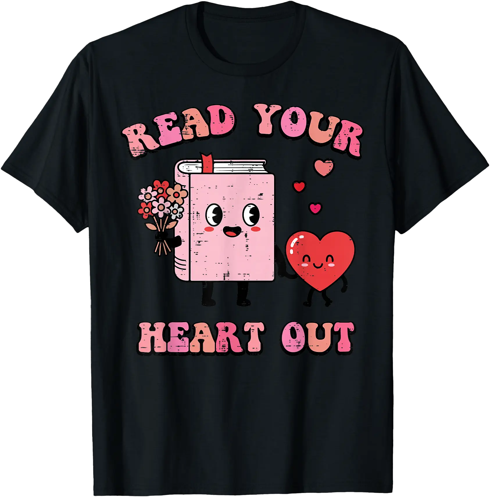 Festive Cartoon Book & Heart Valentine's T-Shirt Read Your Heart Out ...