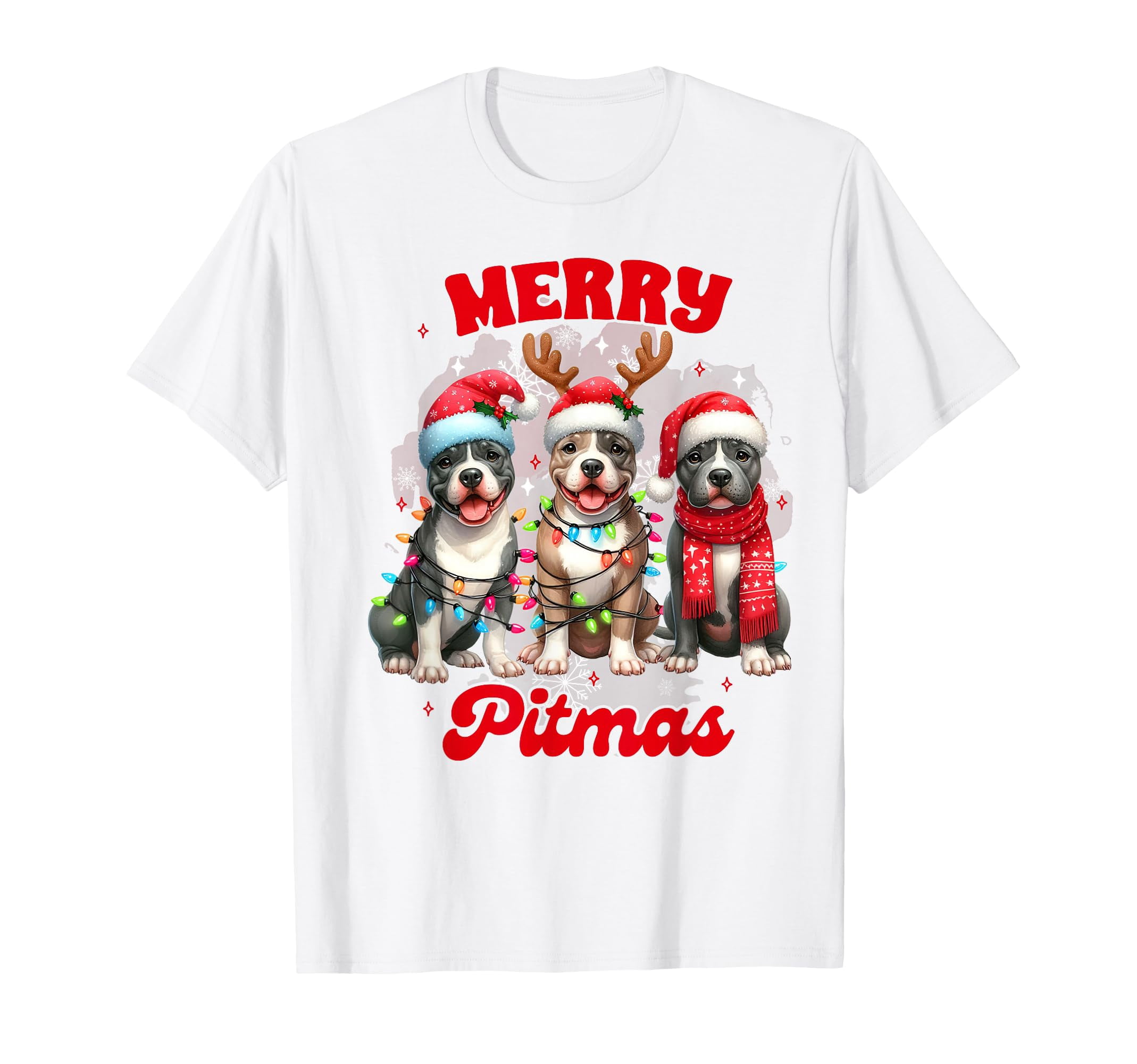 Festive Cartoon Dogs Pitbull Mom T-Shirt for Merry Pitmas Christmas ...