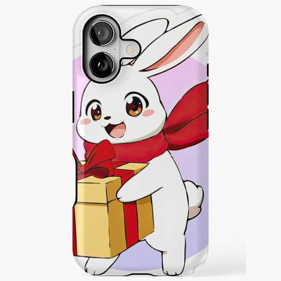 Festive Cartoon Rabbit with Gift Box Phone Case 17 16 15 14 13 12 11 ...