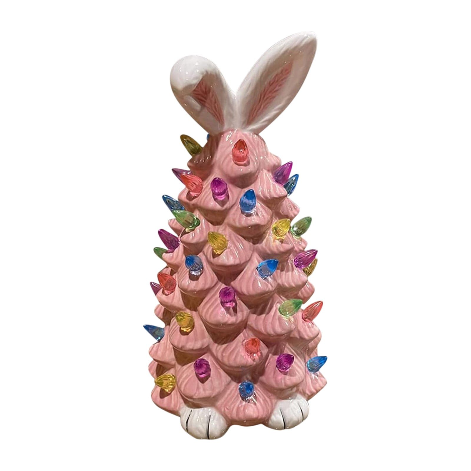 🌈🌼 Festive Ceramic Bunny Tree with Multicolor Lights Unique Easter and ...