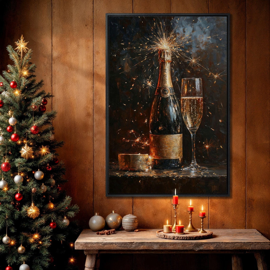 Festive Champagne Print Fireworks Wall Art Celebration Drink Print ...