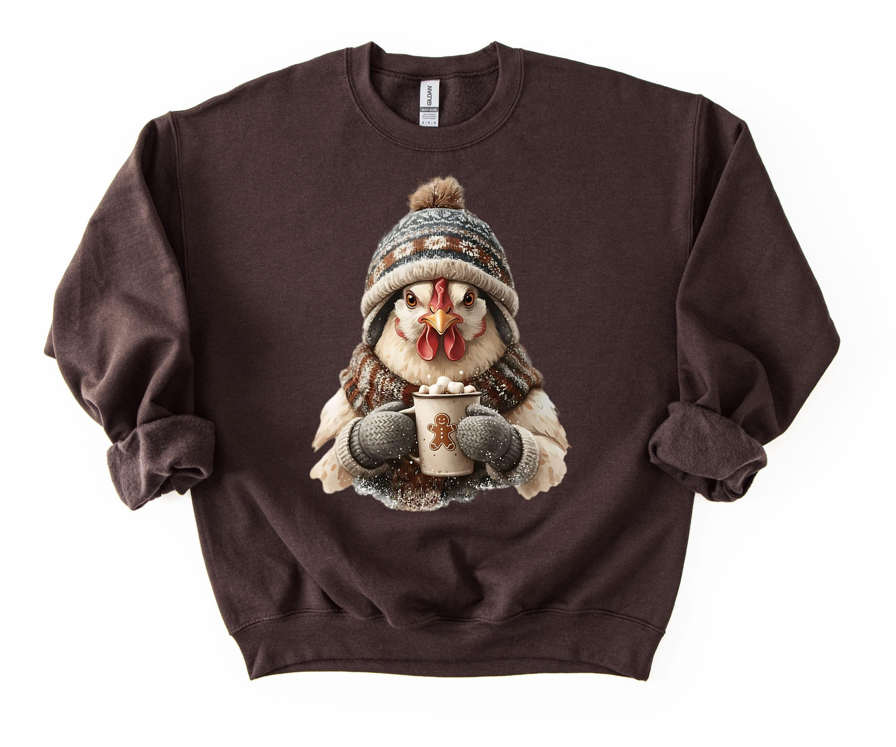 Festive Chicken Sweatshirt Hen Hot Cocoa Sweater Boho Winter Chicken ...