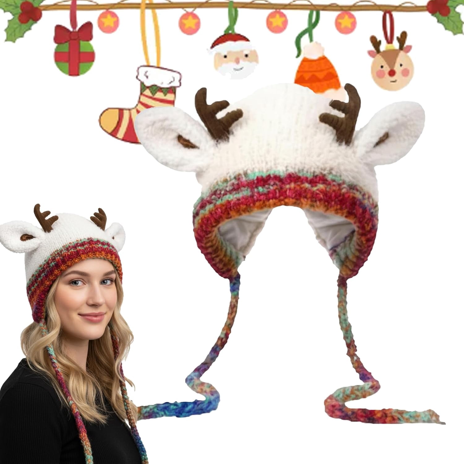 Festive Christmas Antler Hat, Creative Antler Hat & Bag 2-in-1, Cute ...